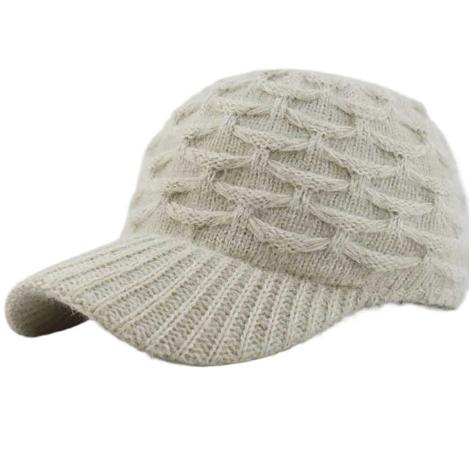 Beige Warm Knitted Cotton Baseball Cap For Women In Beige Solid Color ...
