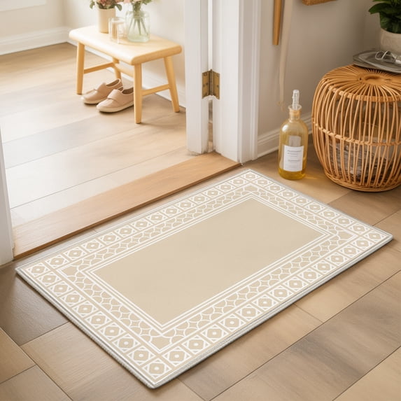 Beige Washable Small Entryway Area Rugs 2'x3', Boho Diamond Pattern ...