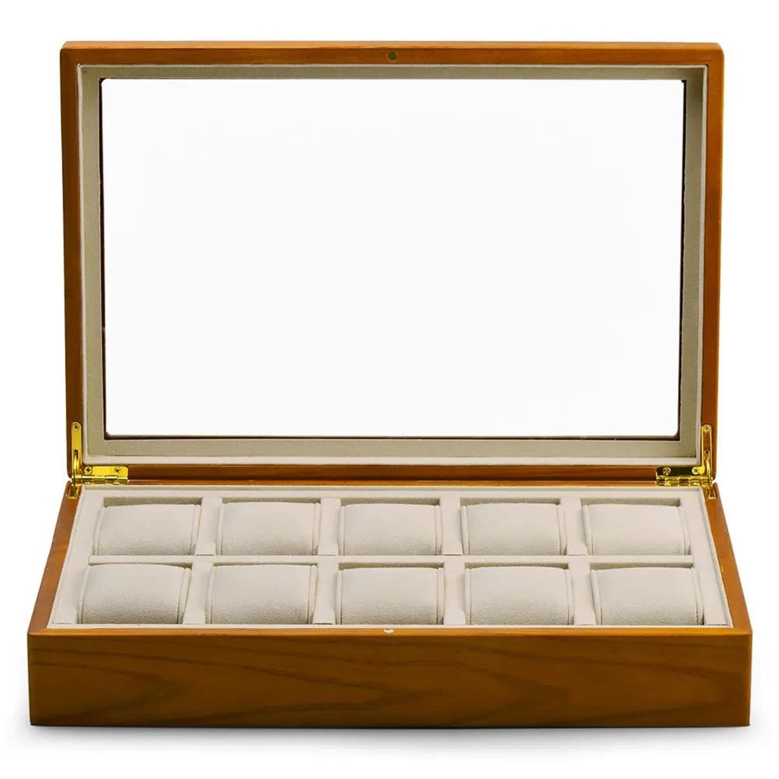 Beige Watch Organizer Case Solid Wood Watch Storage Box 10 Grids ...