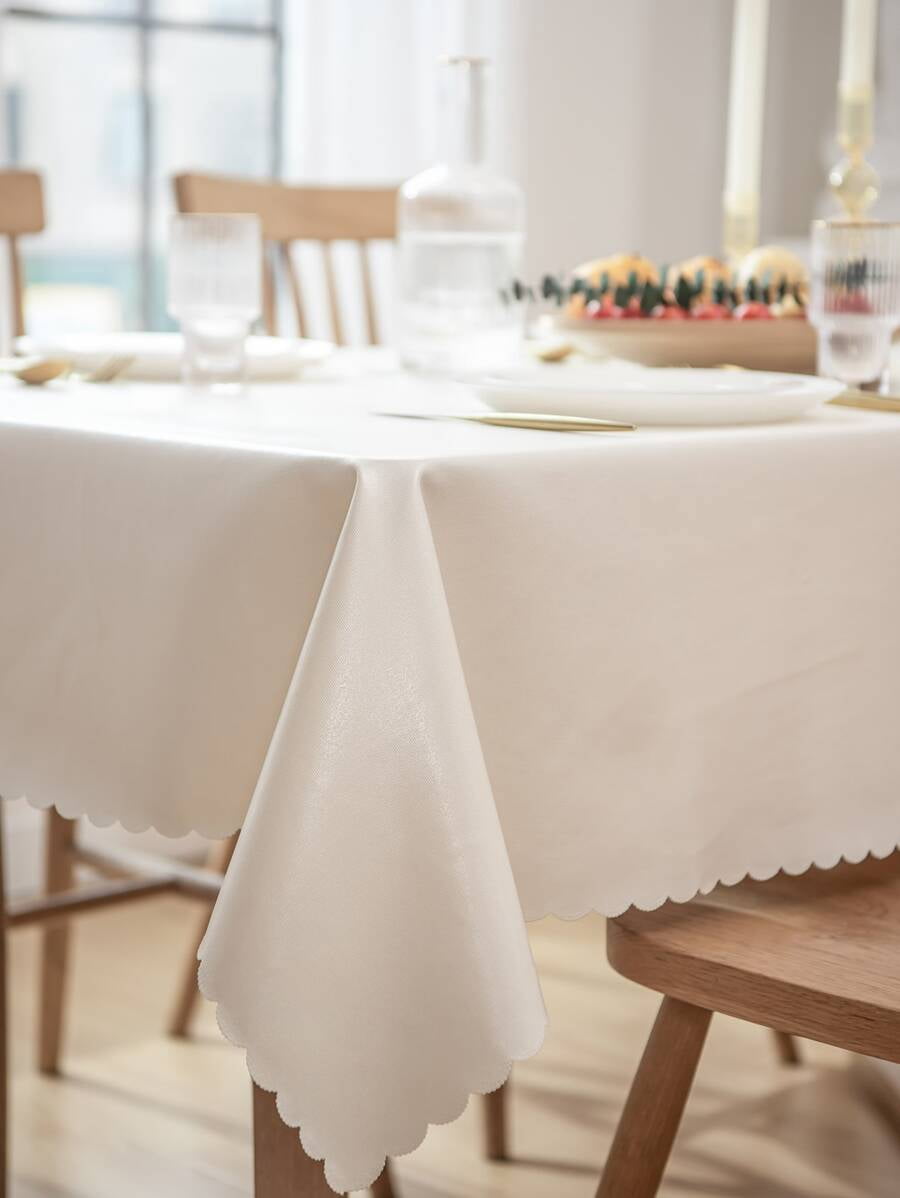 Beige Waterproof And Oilproof TPU Coated Tablecloth With Scallop Edge ...