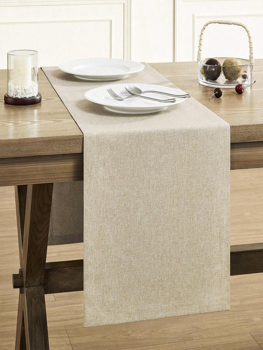 Beige Waterproof & Dirt-Resistant Thick Faux Linen Table Runner ...