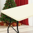 Beige Waterproof Elastic Fitted Tablecloth For 4 Foot Rectangular Table ...