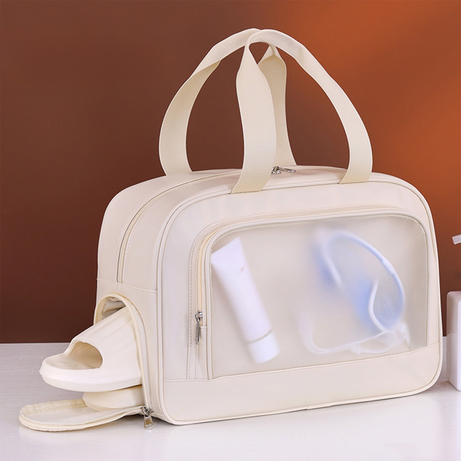 Beige Waterproof Swim Tote Bag - Large Dry Wet Separated Beach Bag ...