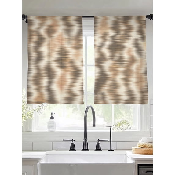 Beige Waves Sheer Curtains 54 inches Long, Country Abstract Minimalist ...
