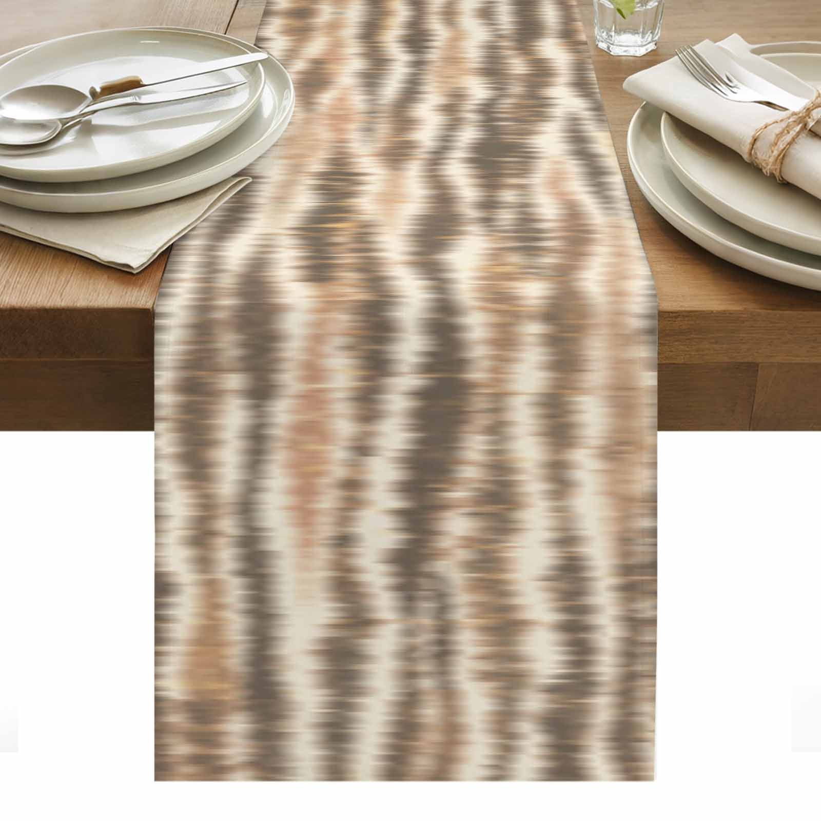 Beige Waves Table Runner, Country Abstract Minimalist Blurred Stripes ...