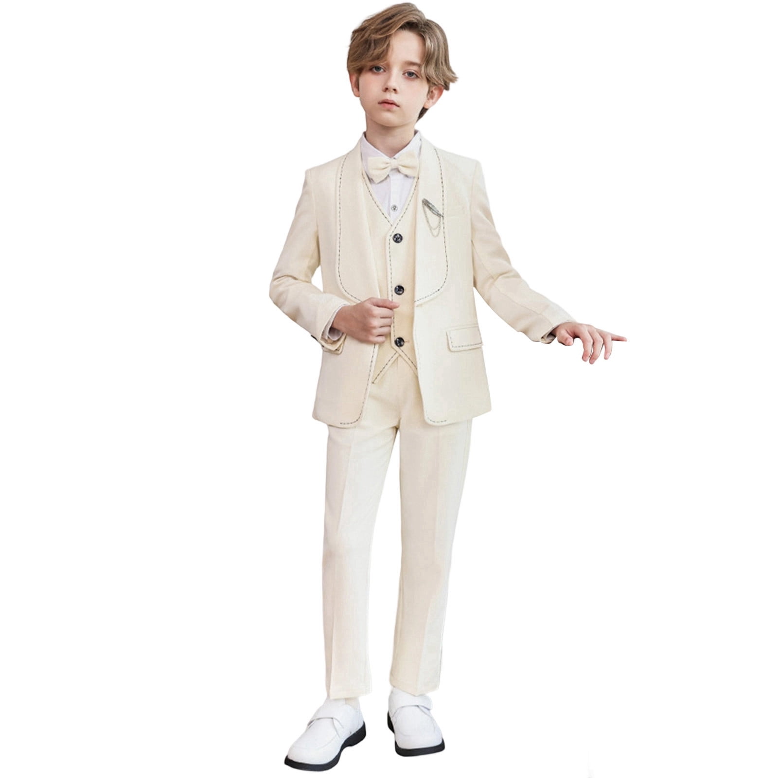 Beige Wedding Guest Dress Boys Suit Set Formal Casual Pants Outfit for ...