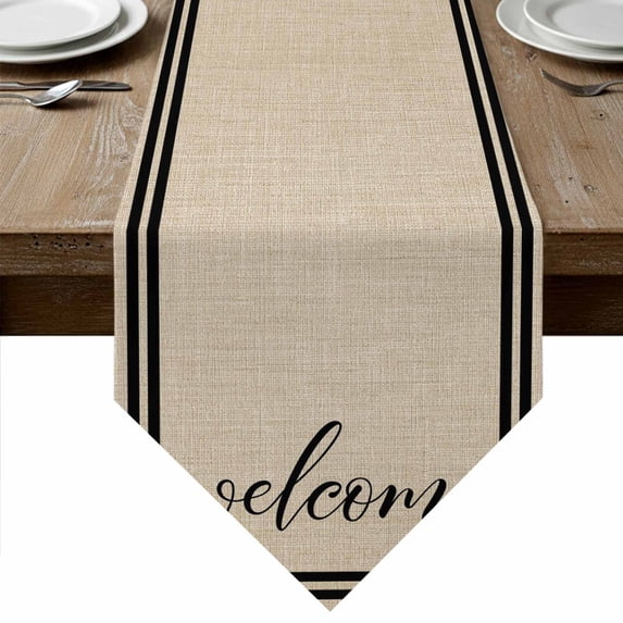 Beige Welcome Table Runner Linen Burlap Table Runner 90 Inches Long ...