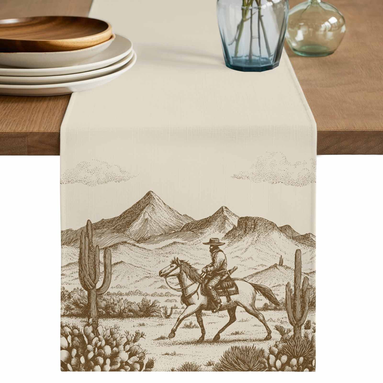 Beige Western Farmhouse Cotton Linen Table Runner for Dining Kitchen ...