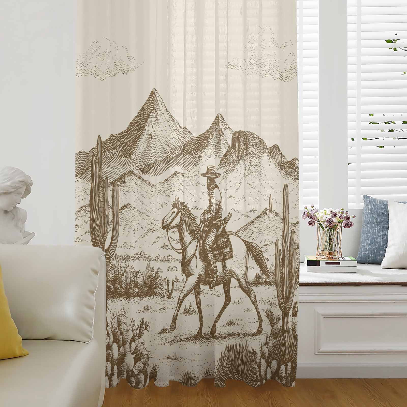 Beige Western Farmhouse Sheer Curtains 54 Inches Long for Living Room ...