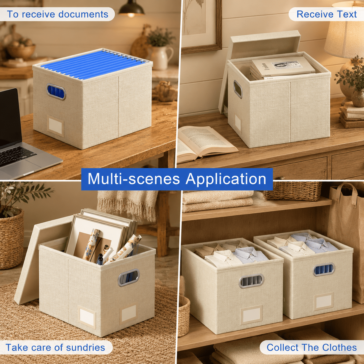 Beige White 13.2*10.1*10.1in(2Pack) Plastic Linen Filing Storage Boxes ...