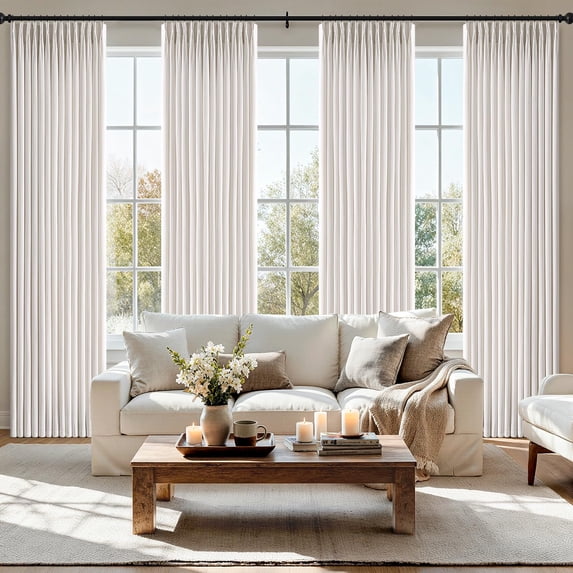 Beige White 40"W x 90"L (Pack of 4) Pinch Pleated Linen Blend Semi ...