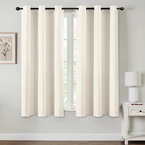 Beige White Blackout Curtains for Bedroom Living Room 45 Inches Long 2 ...