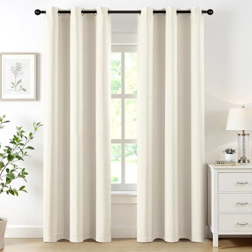 Beige White Blackout Curtains for Bedroom Living Room 72 Inches Long 2 ...