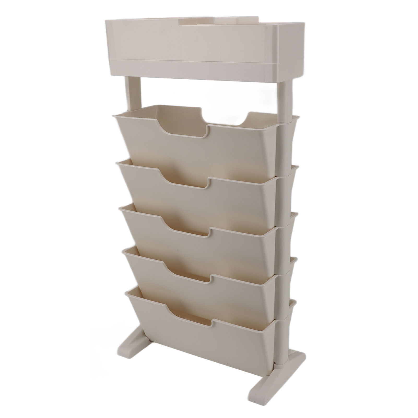 Beige White Bookshelf Plastic Bookcase Narrow Book Storage Utility ...