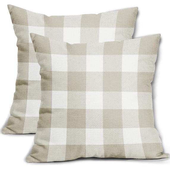 Beige and White Buffalo Plaid Pillow Covers 16x16 Set of 2 Check ...
