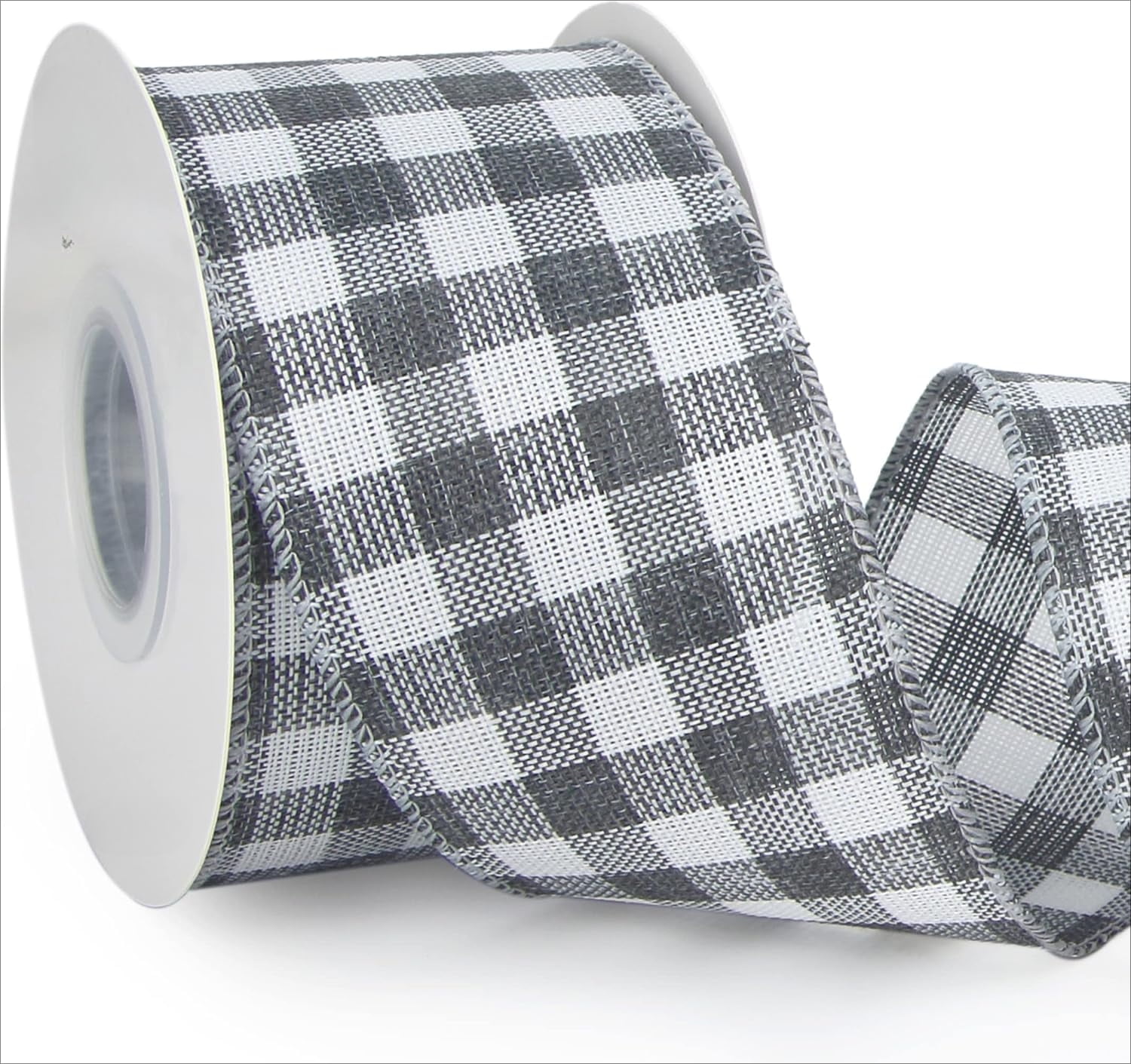 Beige and White Check Wired Ribbon, 2-1/2 Inch x 10 Yard,Rustic Plaid ...