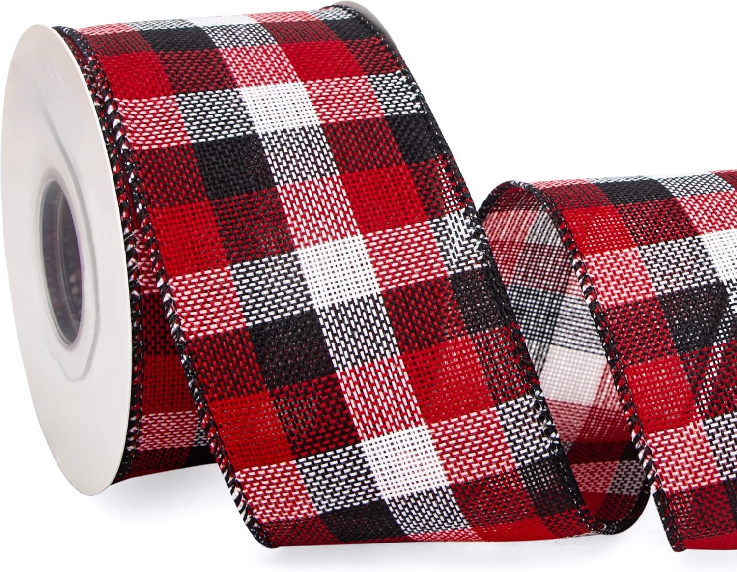 Beige and White Check Wired Ribbon, 2-1/2 Inch x 10 Yard,Rustic Plaid ...