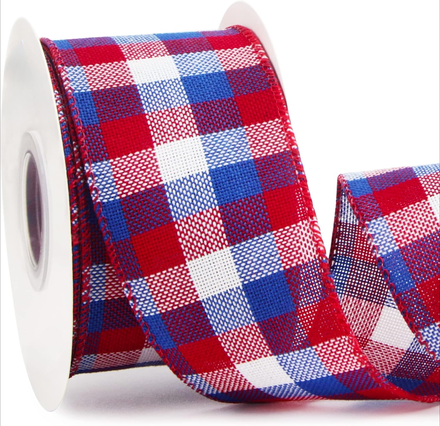 Beige and White Check Wired Ribbon, 2-1/2 Inch x 10 Yard,Rustic Plaid ...