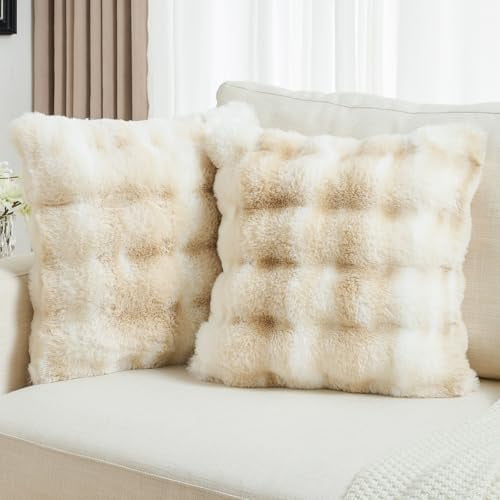Beige White Decorative Throw Pillow Covers 20x20 Inch Set of 2,Soft ...