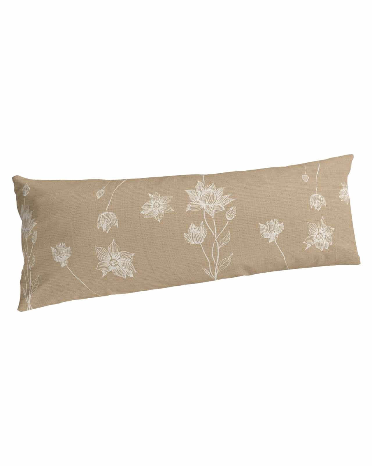Beige White Floral Body Pillow Covers, Abstract Art Summer Botanical ...