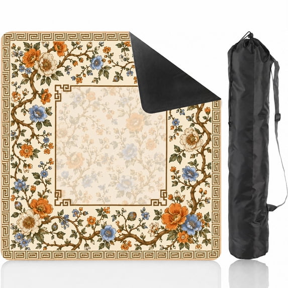 Beige and White Floral Chinoiserie Mahjong Mat 31.5