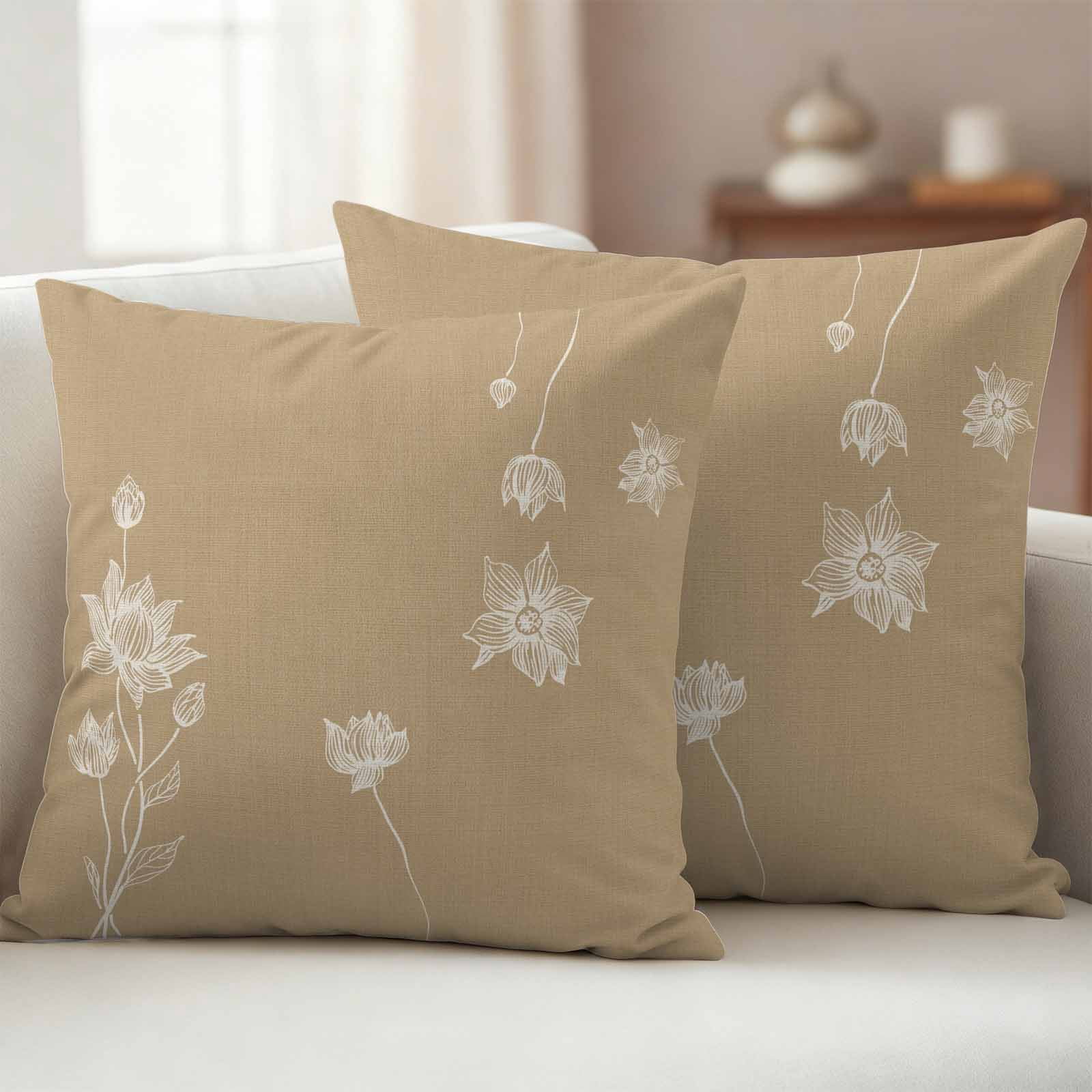 Beige White Floral Outdoor Waterproof Throw Pillow Covers 18x18 Set of ...