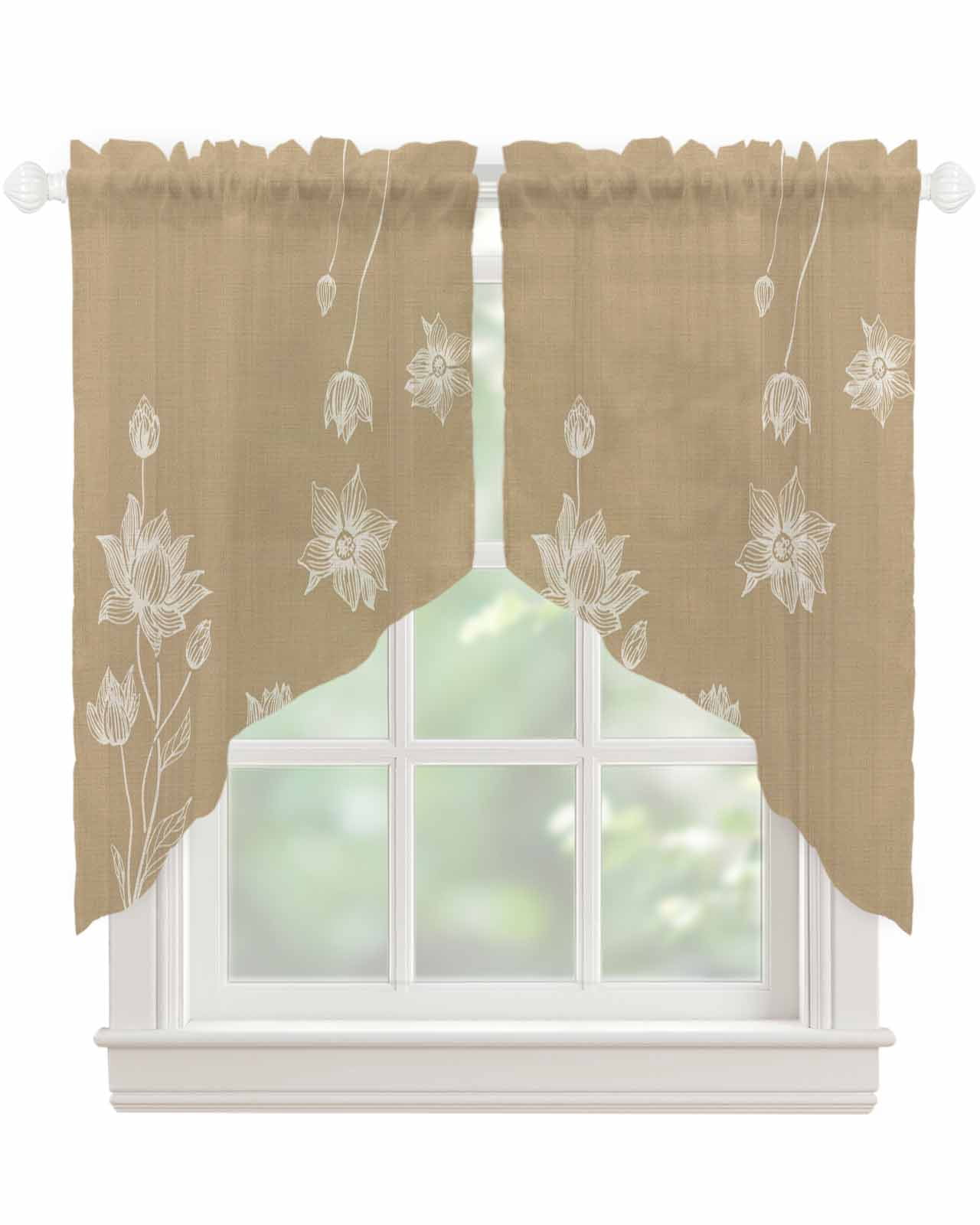 Beige White Floral Swag Valances for Windows, Abstract Art Summer ...