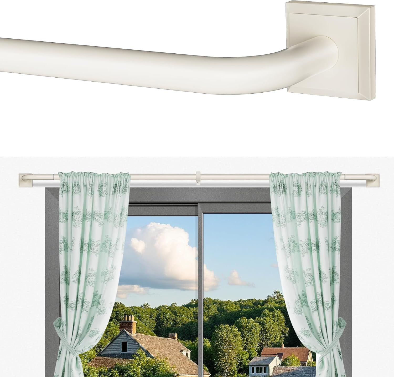 Beige White French Return Curtain Rod, Adjustable 66-120 Inches, Heavy ...