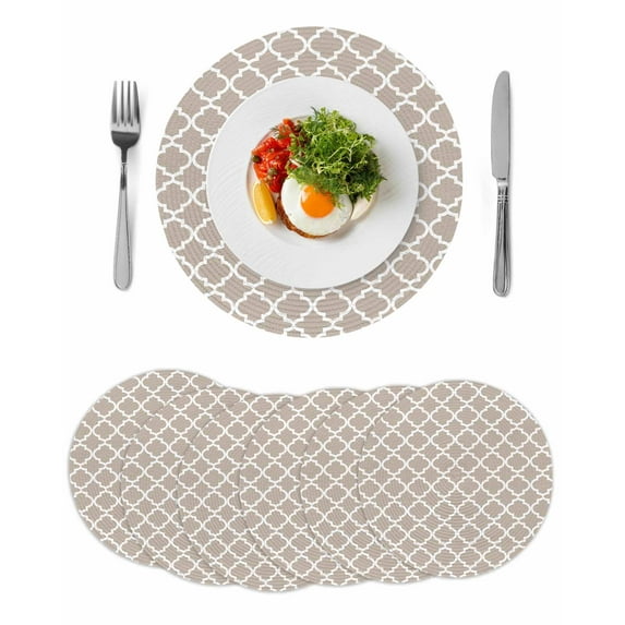 Beige White Geometric Round Table Placemats set of 6, Minimalist ...