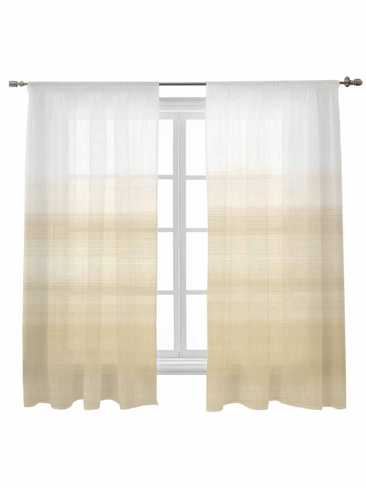 Beige White Gradient Sheer Curtains 63 Inch Long 2 Panels, Abstract ...