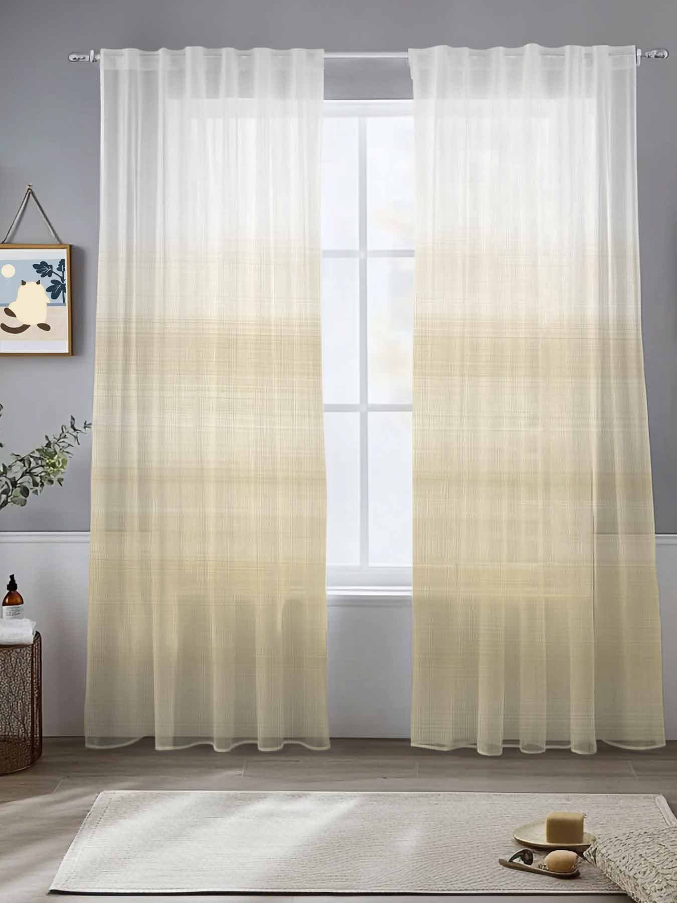 Beige White Gradient Sheer Curtains 84 Inches Long 2 Panels Abstract ...