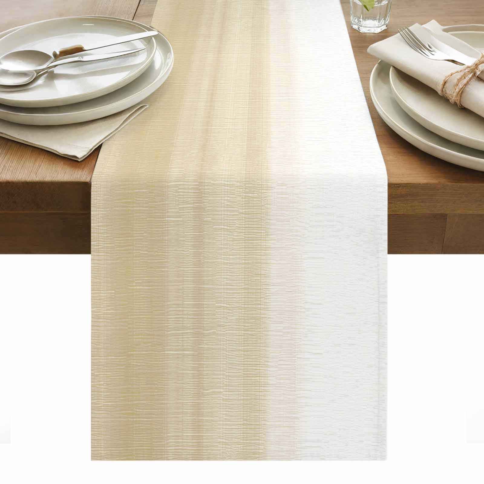 Beige White Gradient Table Runner 16 x 72 Inch, Abstract Ombre Texture ...