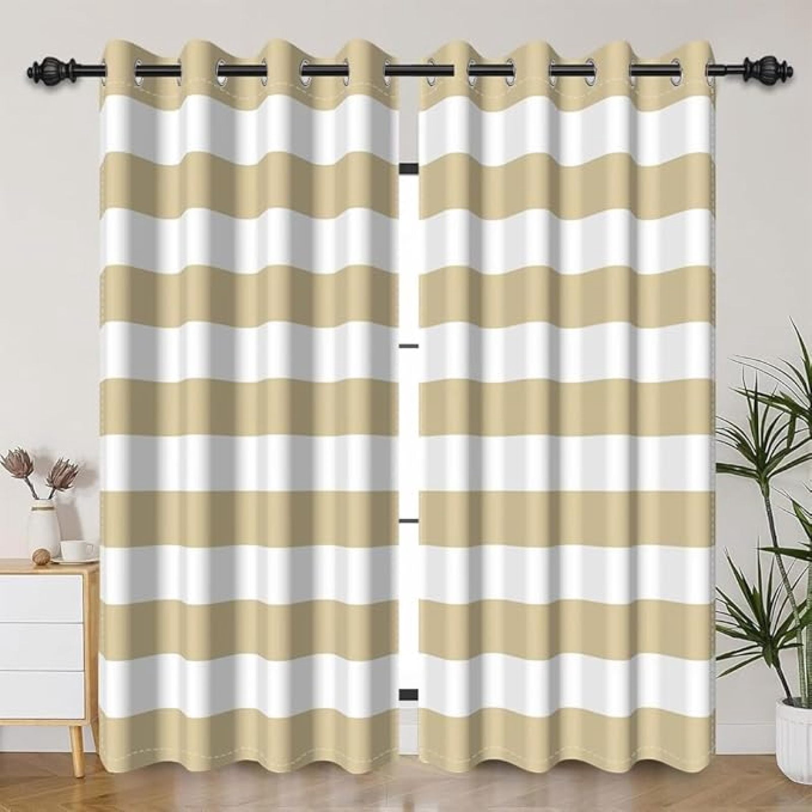 Beige White Horizontal Stripe Window Curtains Beige And White Striped ...