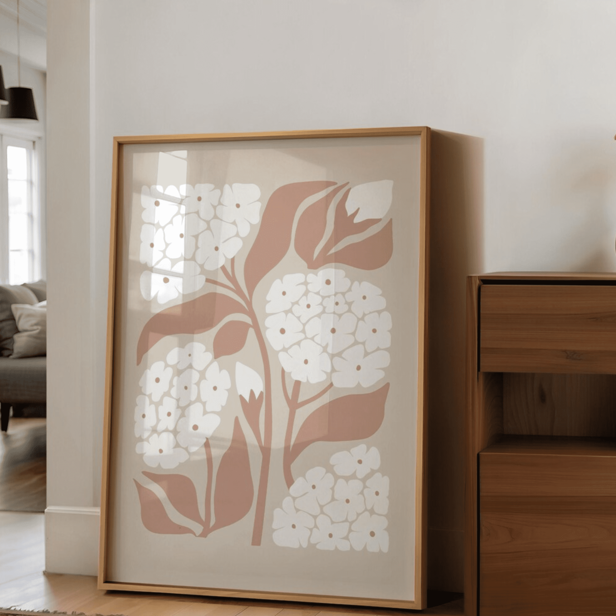 Beige White Hydrangea Floral Boho Neutral Botanical Spring Wall Art ...
