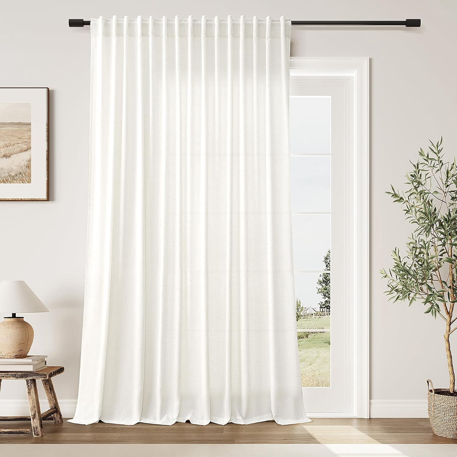 Beige White Linen Curtain Extra Wide 100 Inch for Sliding Glass Door ...