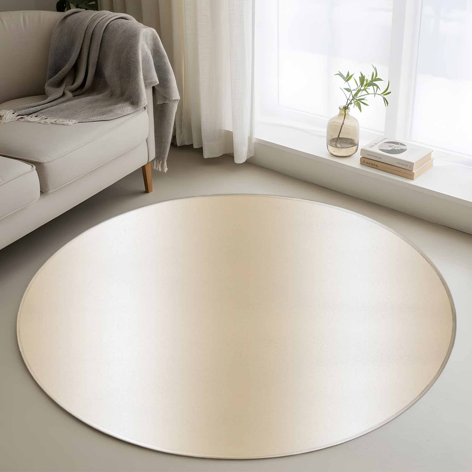 Beige White Ombre 4ft Round Rug, Abstract Art Modern Cream Gradient Non ...
