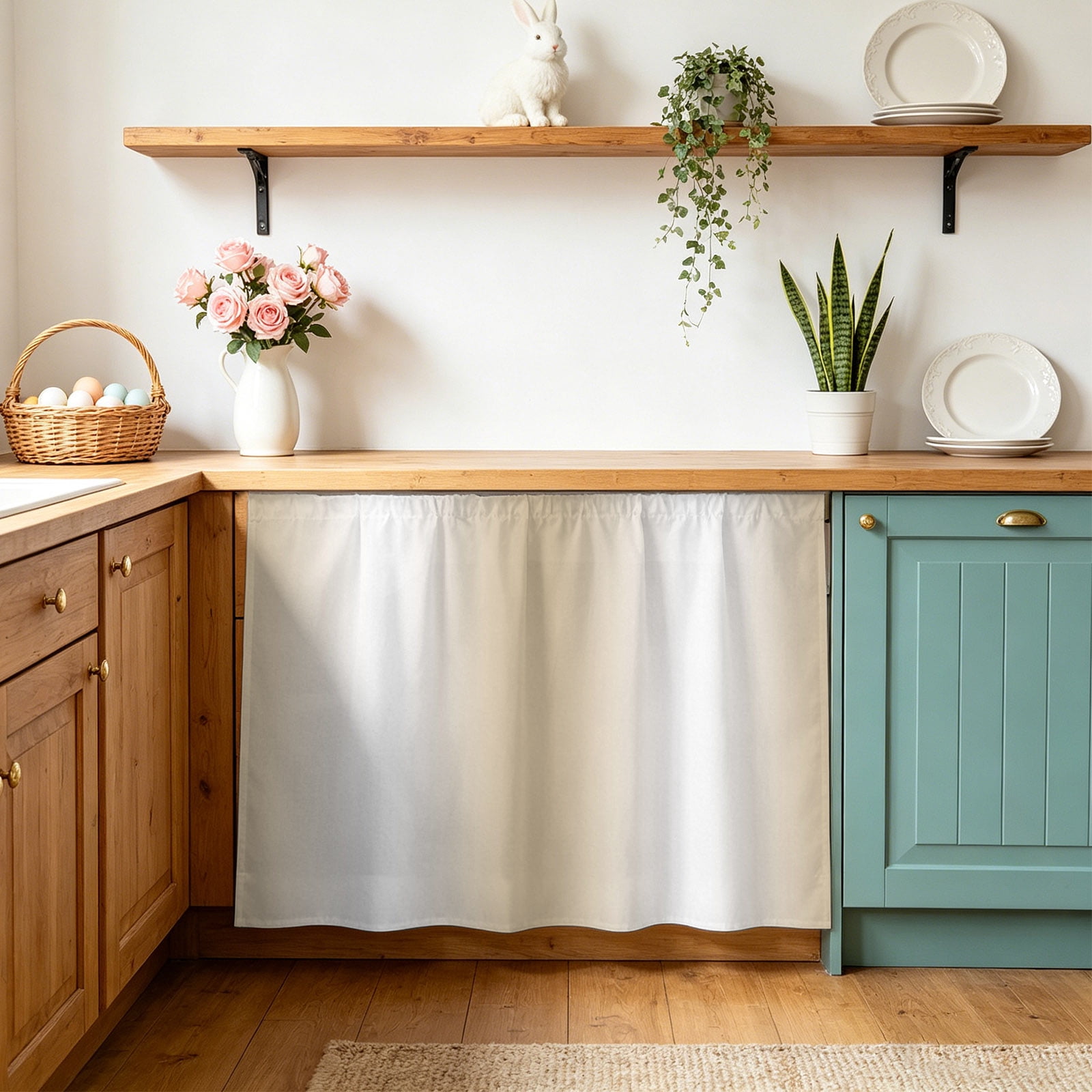 Beige White Ombre Small Sink Skirt 10"Wx11"L,Dustproof Under Sink ...