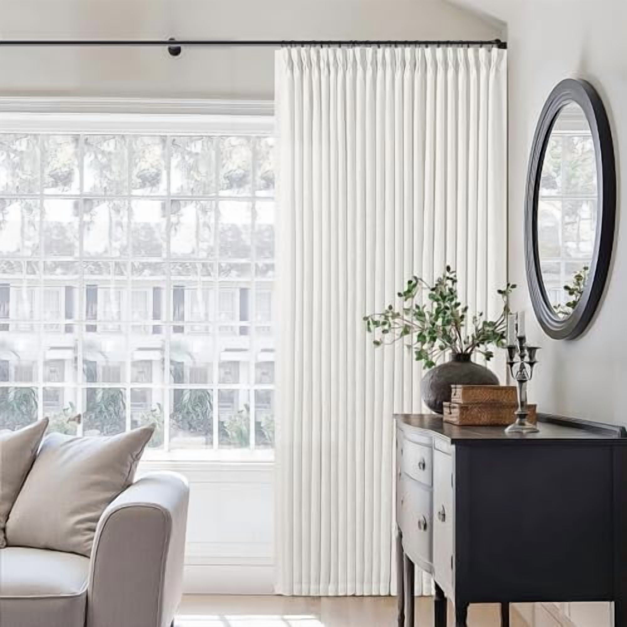 Beige White Pinch Pleated Extra Wide Curtain Panels 90 Inches Long 100 ...