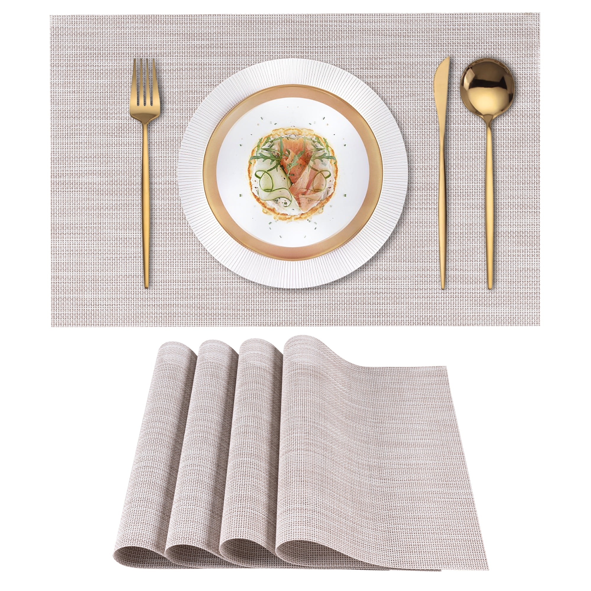 Beige White Placemats Set of 4 - Heat Resistant Non-Slip Table ...