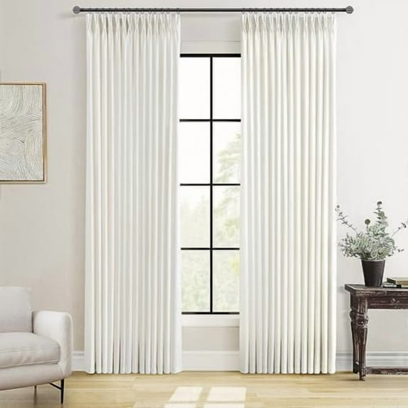 Beige White Pleated Curtains 84 Inches Long for Living Room Light ...
