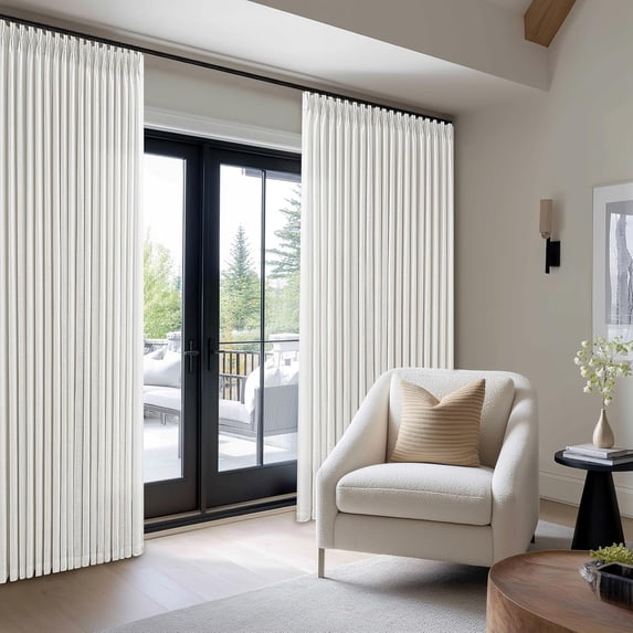 Beige White Pleated Linen Curtains 120 Inches Long 60 Inch Width Extra ...