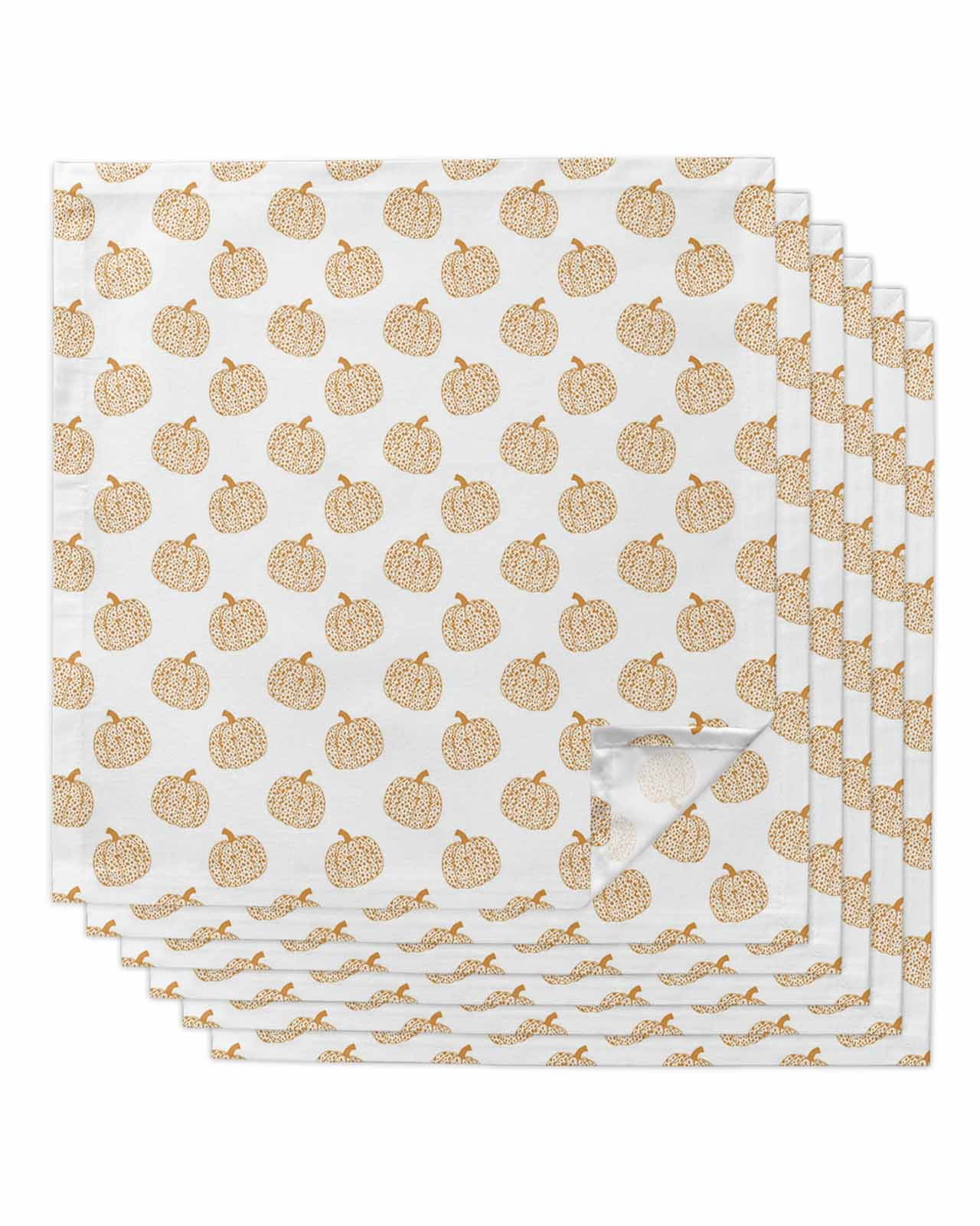 Beige White Pumpkins Fall Cloth Napkins Set of 6 Reusable Dinner ...