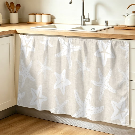 Beige White Starfish Coastal Cabinet Curtains for Shelves, Nautical ...