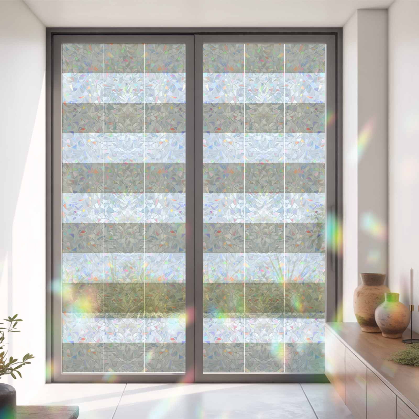 Beige and White Stripe Window Privacy Film, Rainbow Film Decorative ...