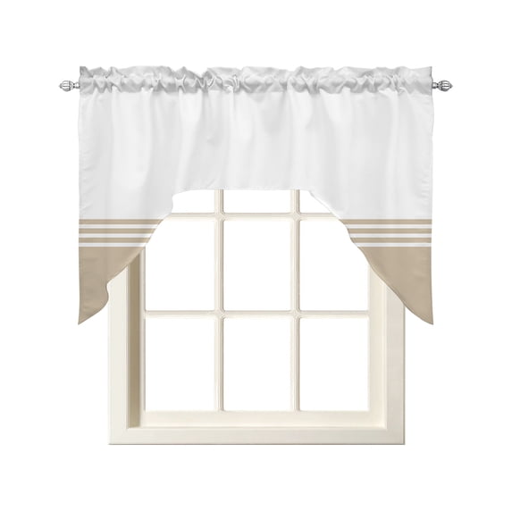 Beige White Striped Kitchen Swag Valance for Window, Rod Pocket Short ...