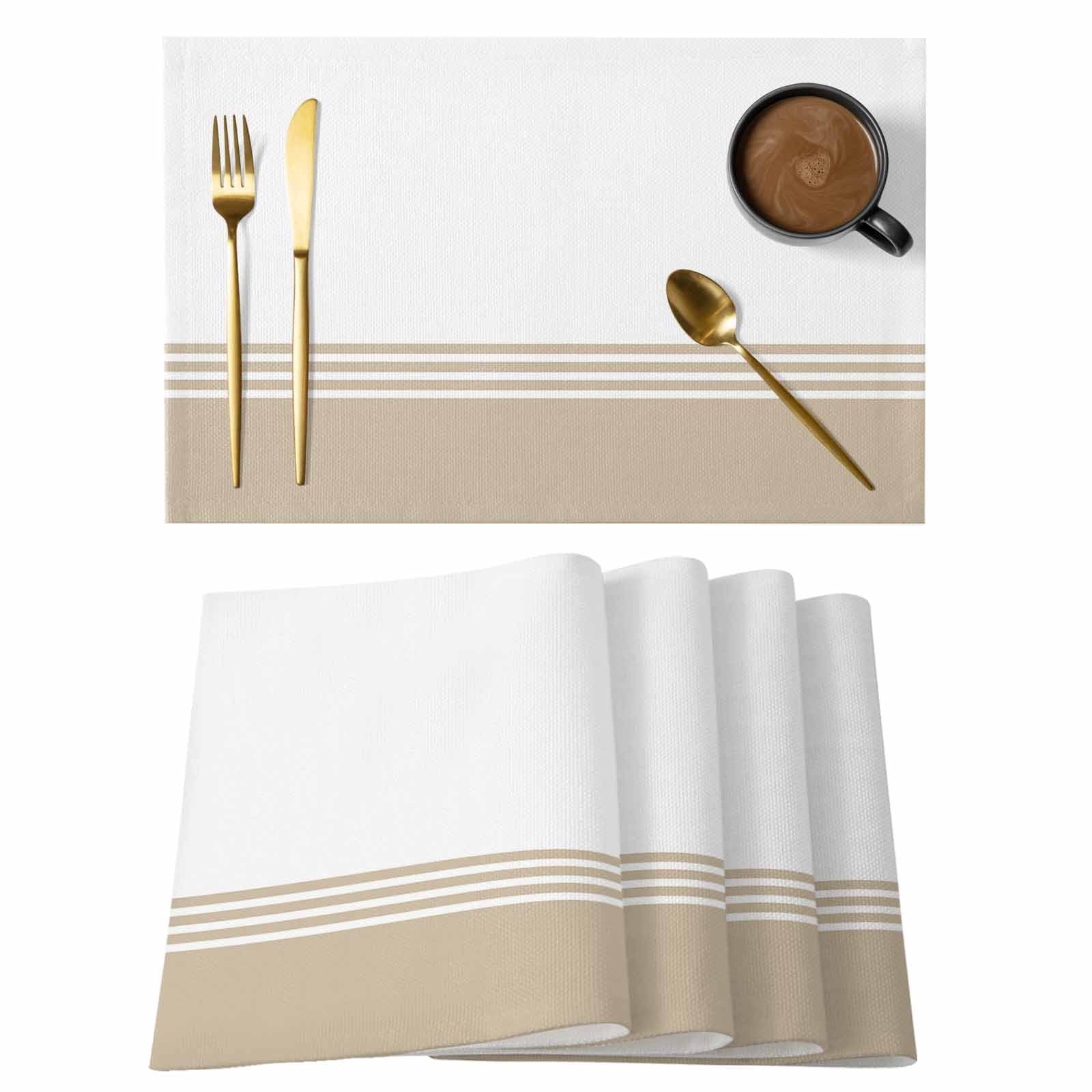 Beige White Striped Placemats Set of 2, Cotton Linen Fabric Place Mats ...