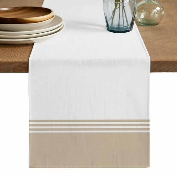 Beige White Striped Table Runner, Modern Abstract Art Aesthetics ...
