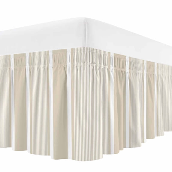 Beige White Stripes Bed Skirt Bed Skirts California King Size 18 Inch ...