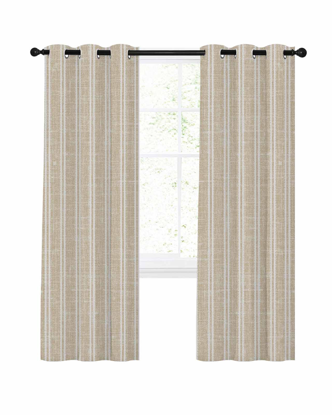 Beige White Stripes Blackout Curtains for Bedroom Living Room, Rustic ...