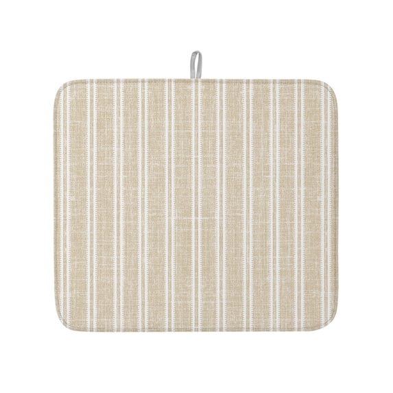 Beige White Stripes Dish Drying Mat 16x18 inch Rustic Warm Beige Lines ...